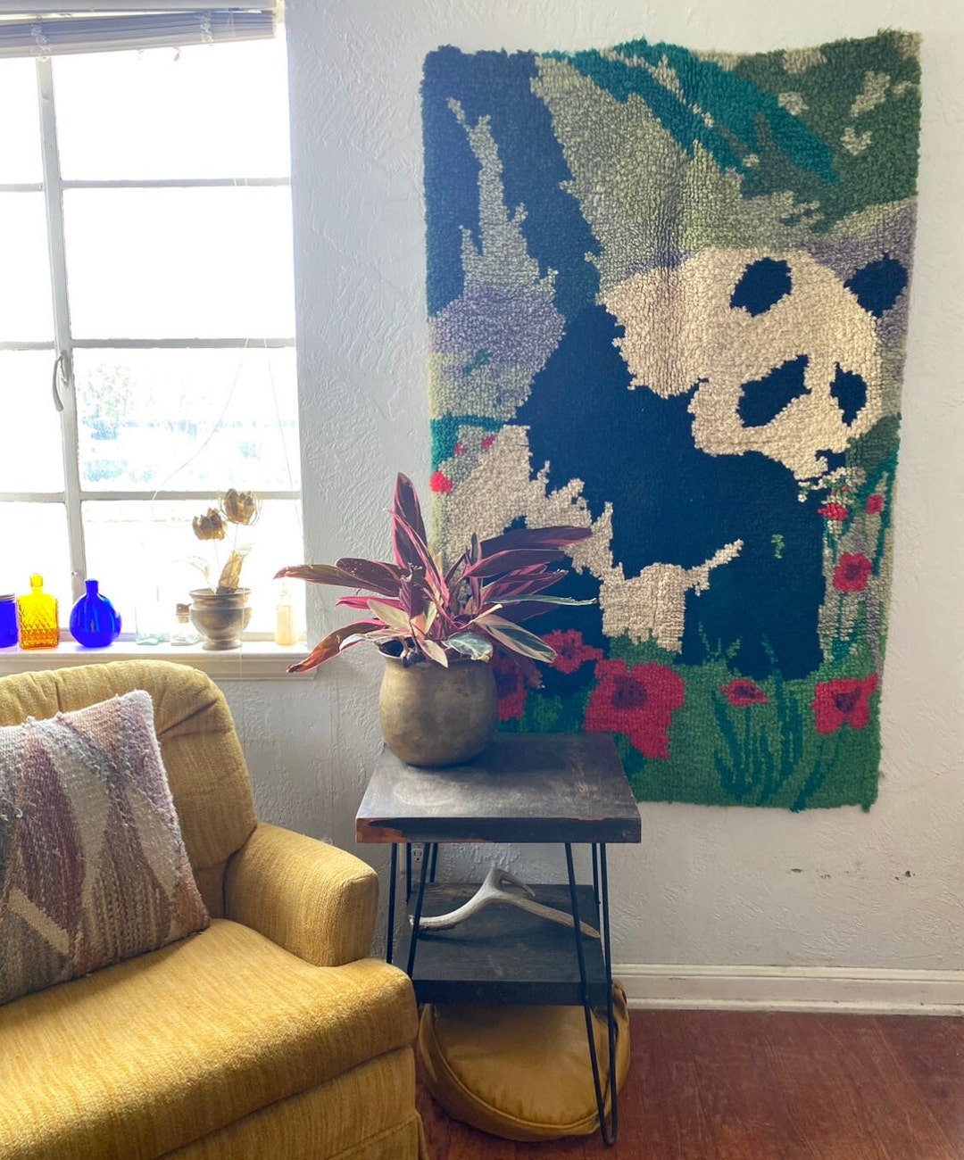 Large Scale, Hand-tufted Wall Art PANDA AND POPPIES - Etsy