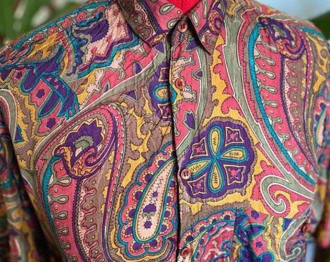 Vintage Hand Print Silk Button up by Protest - Etsy