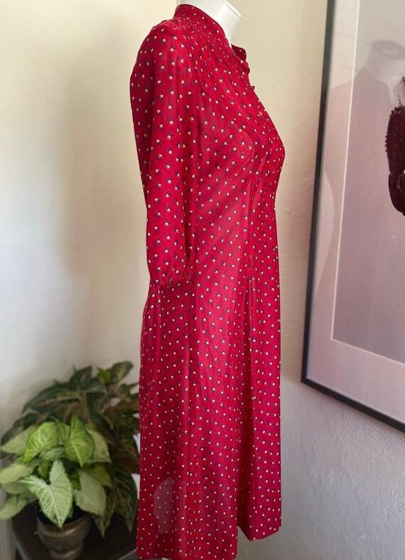 Vintage 1970s cranberry colored floral Dress by Lady … - Gem