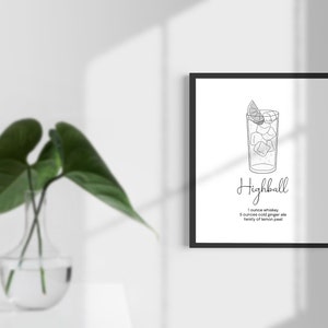Printable Highball Cocktail Print. Drinks Print. Kitchen Art. Kitchen ...