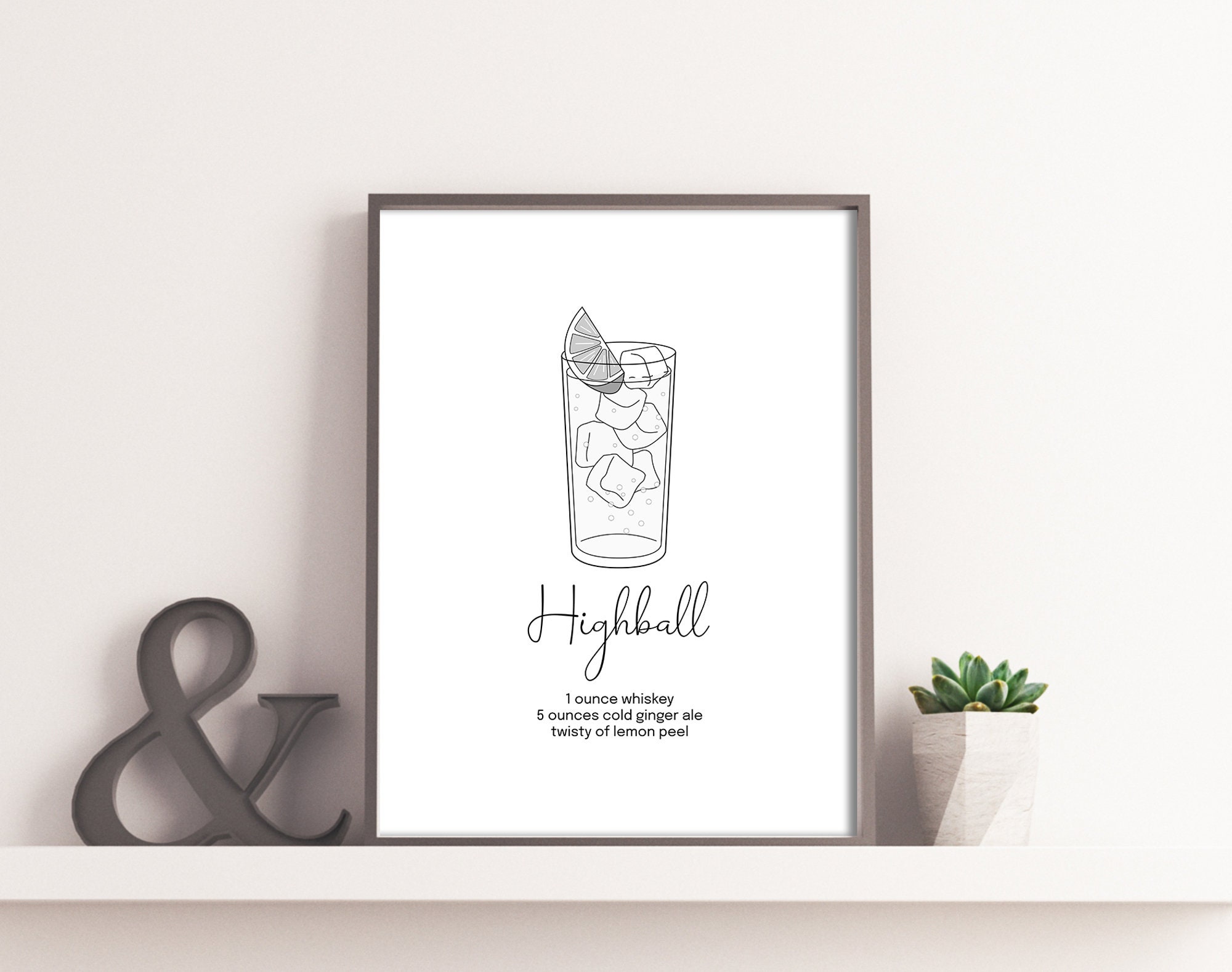 Printable Highball Cocktail Print. Drinks Print. Kitchen Art. Kitchen ...