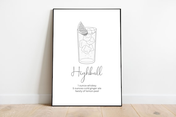 Printable Highball Cocktail Print. Drinks Print. Kitchen Art. - Etsy