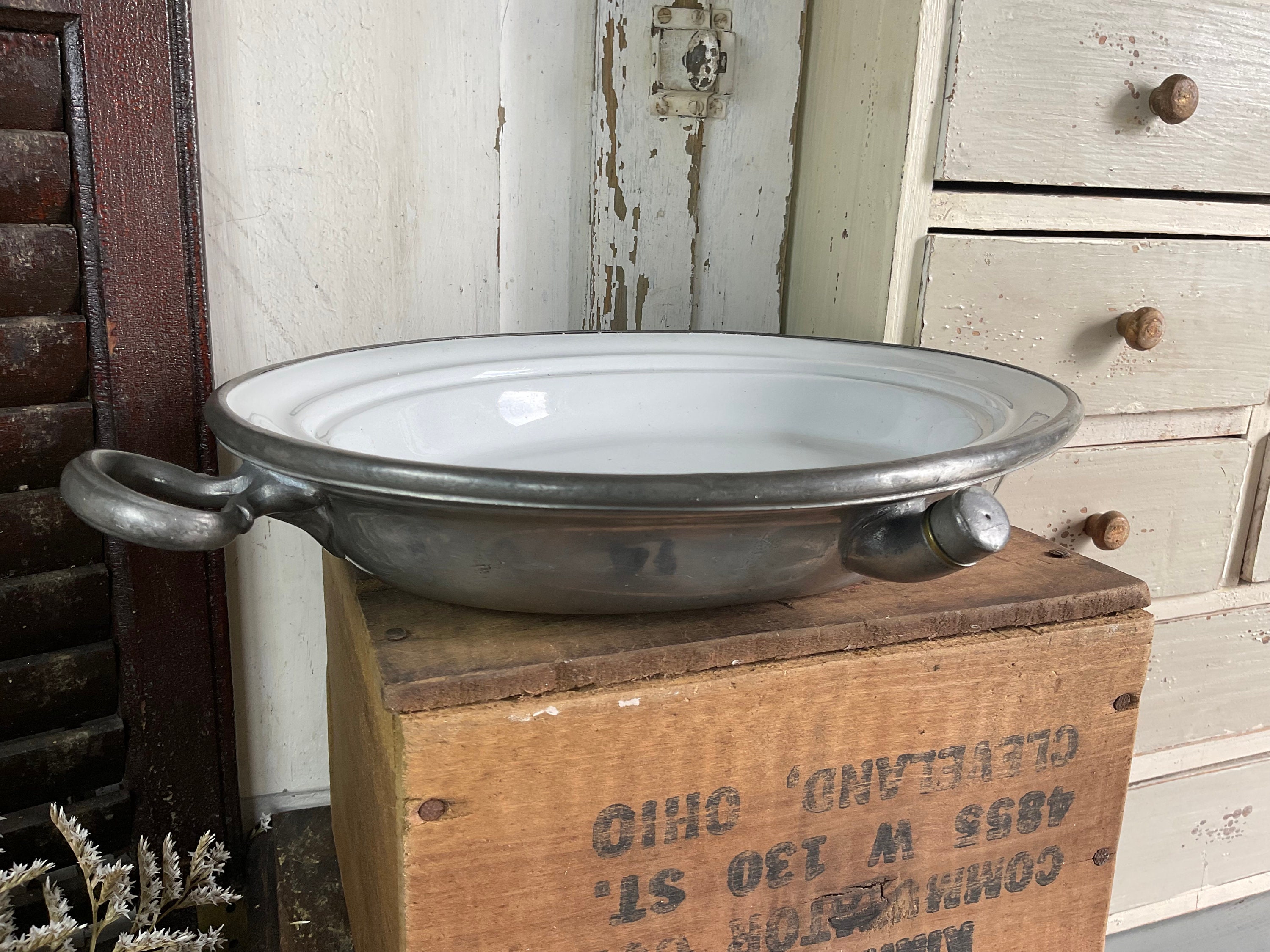 Antique Pewter and Porcelain Warming Plate, European Antique Warming ...