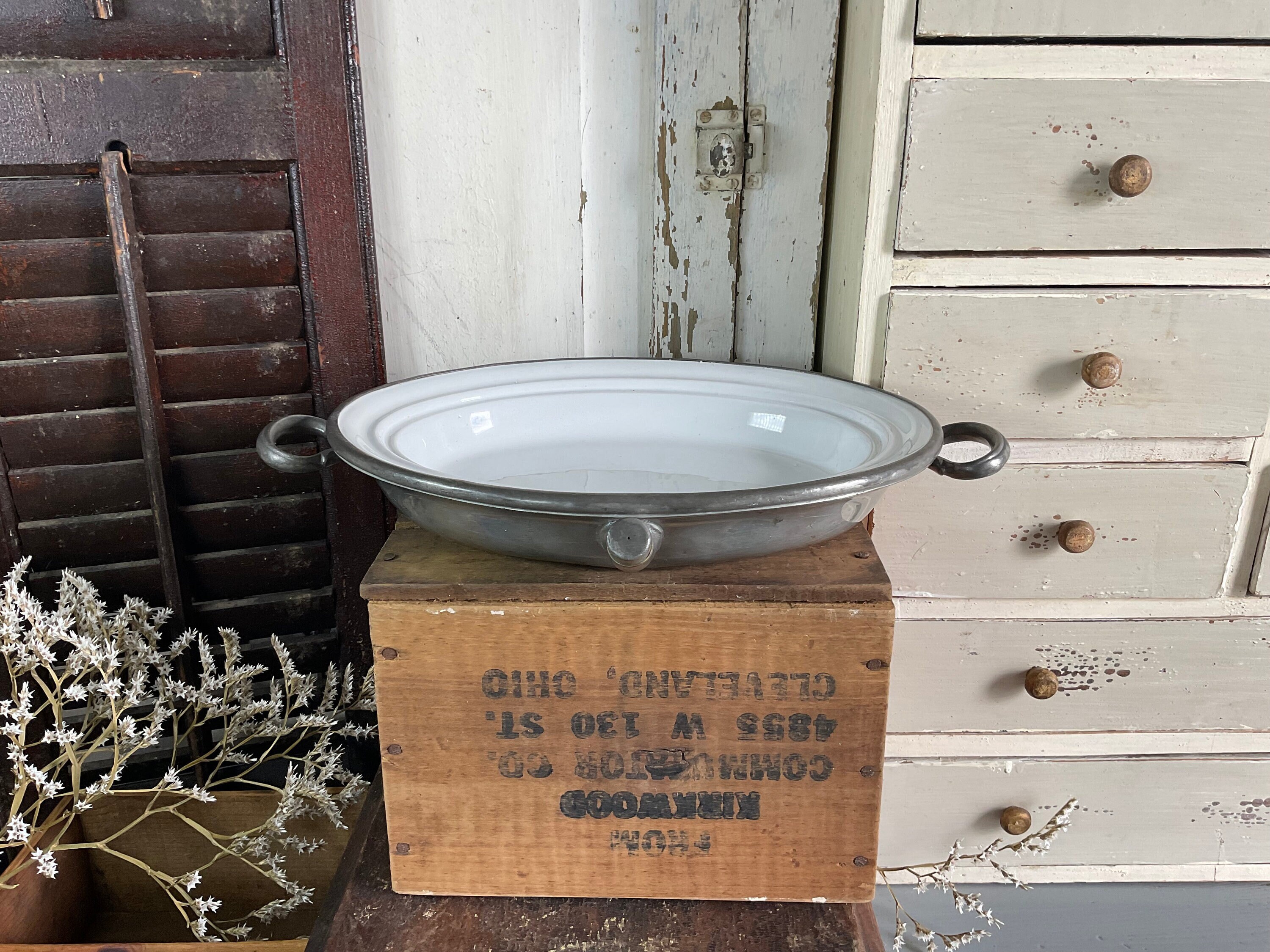 Antique Pewter and Porcelain Warming Plate, European Antique Warming ...