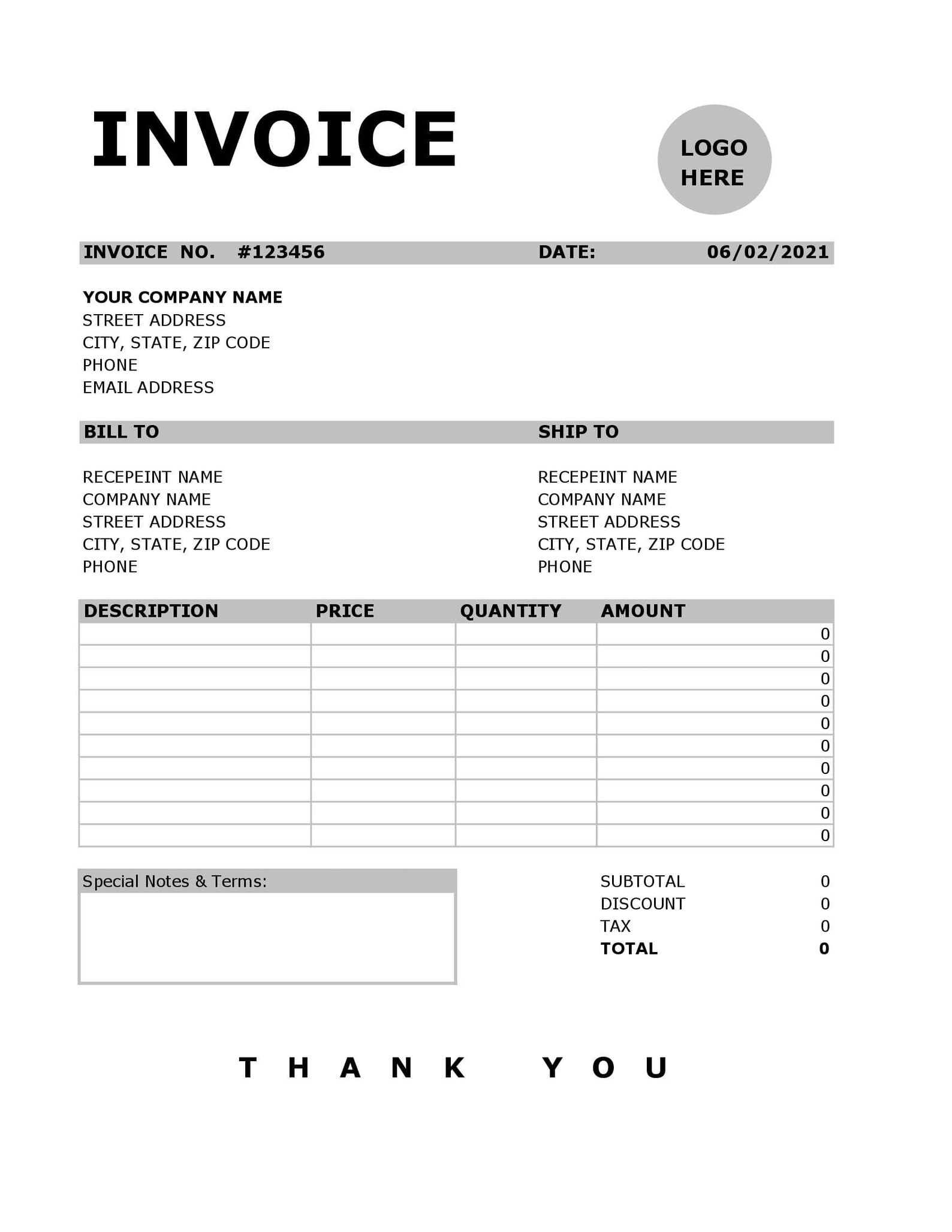 Free Blank Commercial Invoice Template In Adobe Photoshop Free 