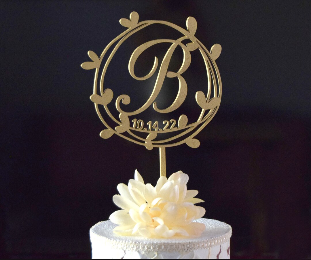 Wedding Cake Topper, Monogram Cake Topper, Initial Cake Topper, Gold ...