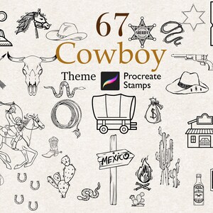 Procreate 67 Cowboy Stamps Brush Pack Wild West Tattoo Ink Western ...