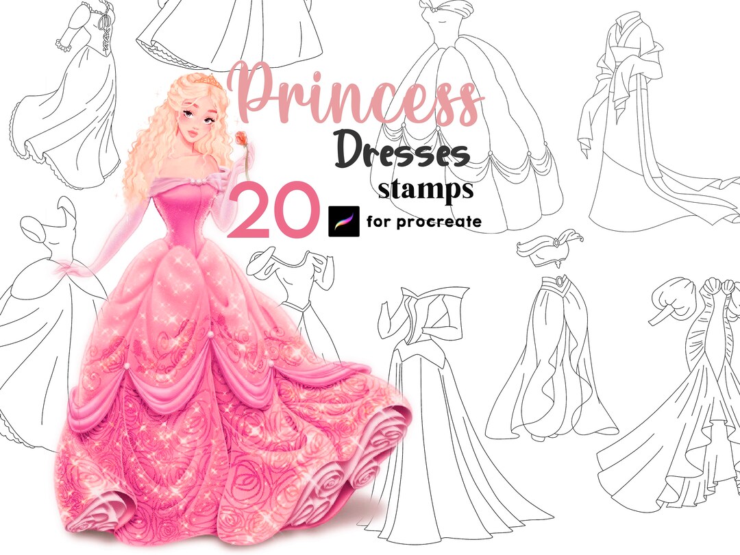 20 Procreate Princess Dress Stamps, Princess Prom Dress Stamp, Anime ...