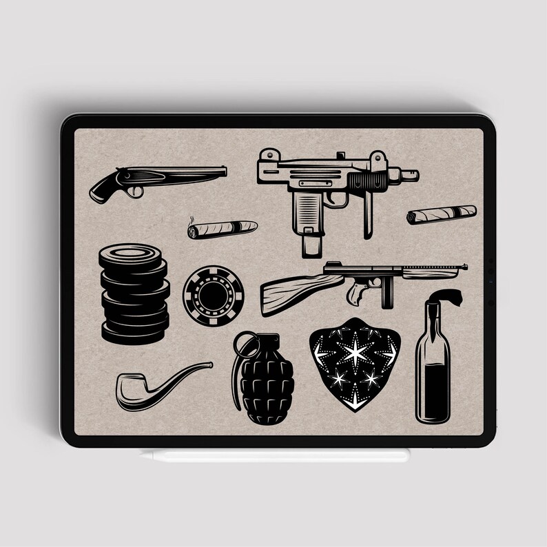 Procreate 45 Gangster Stamps Brush Skull Tattoo Money Gun - Etsy