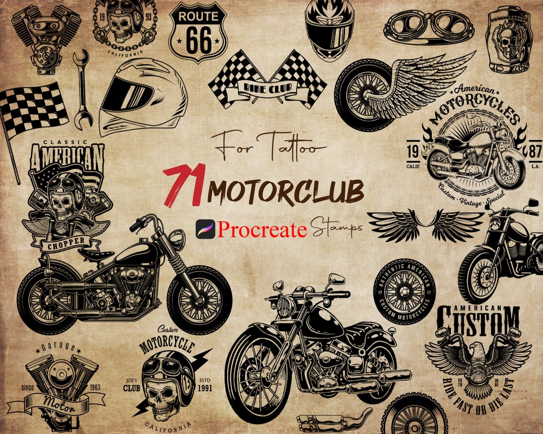 71 Procreate Motor Club Stamps: Biker Tattoo Brushes (digital Download ...