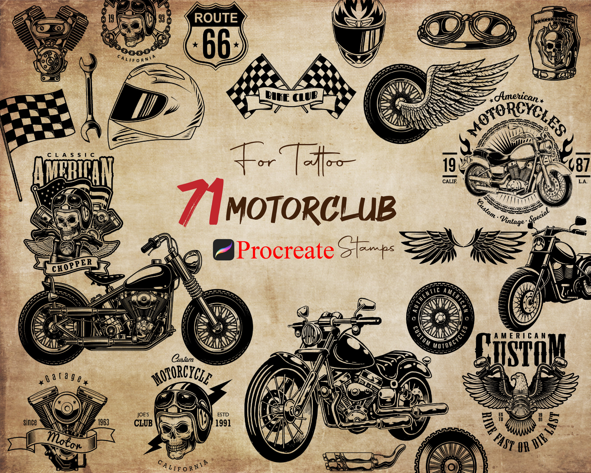 71 Procreate Motor Club Stamps Biker Gangs Tattoo Stamp - Etsy