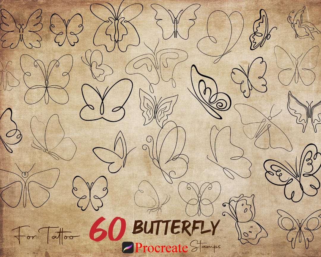 Procreate Butterfly Stamps Procreate Line Art Butterfly Guides ...