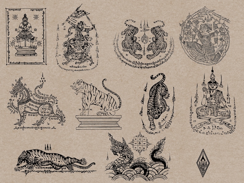 43 Thai Tattoo Procreate Stamps: Asian Mythology, Calligraphy (digital ...