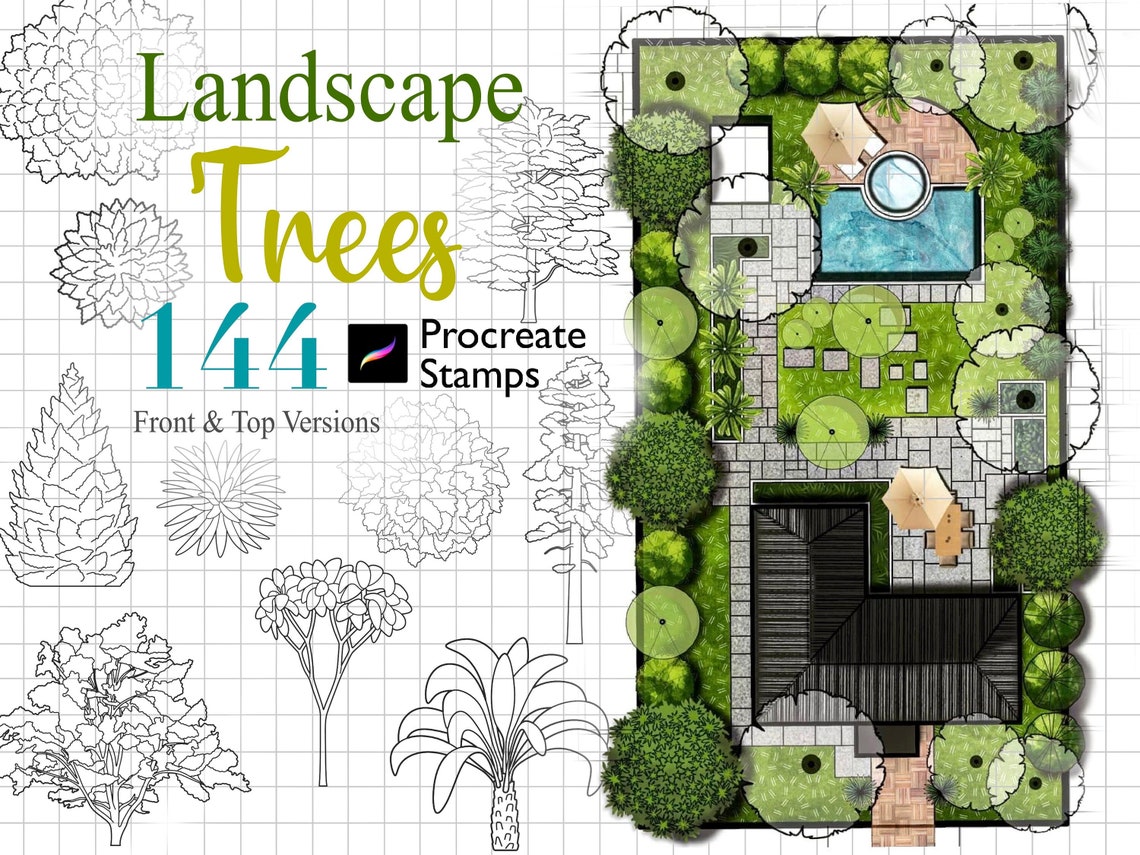 Procreate Landscape Tree Stamps : Architect Exterior Garden Design ...