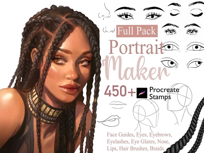 450 Procreate Portrait Maker Stamps Face Guides Brush Anime - Etsy