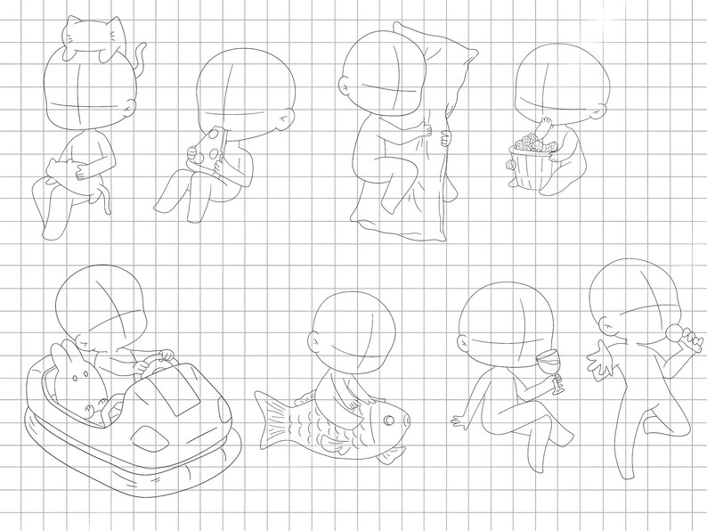 Procreate Chibi Base Stamps: Chibi Poses Clipstudio Fresco Photoshop ...