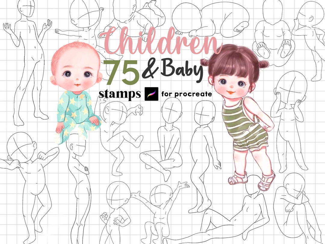 75 Procreate Children Figures Stamps Baby Poses Stamp Toddler Brush ...