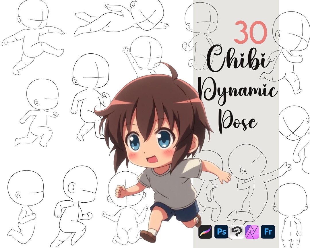 Procreate Chibi Dynamic Pose Stamps: Chibi Poses Clipstudio Fresco ...