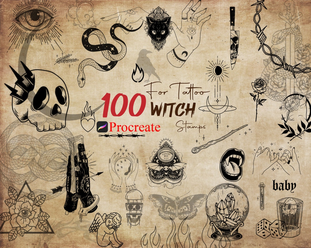 100 Procreate Witch Stamps, Horror Stamp for Tattoo, Procreate Gothic ...