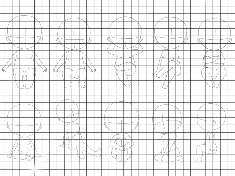 Procreate Chibi Poses: Chibi Stamps Kawaii Character Body Guides Figure ...