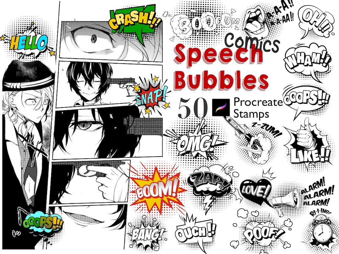 50 Procreate Comics Speech Bubbles Stamps Comics Book Maker Stamp ...