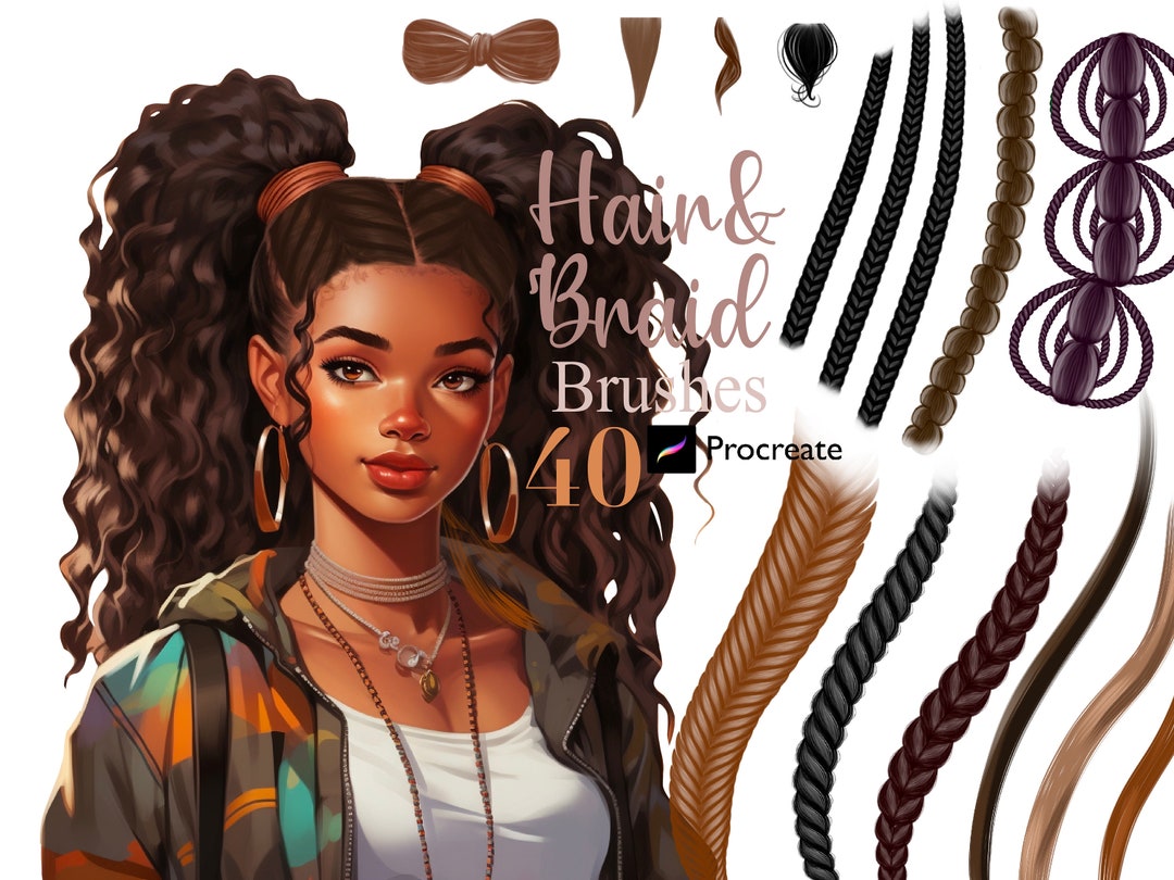 40 Procreate Afro Hair Braid Brushes Procreate Curly Hair Stamps Afro ...