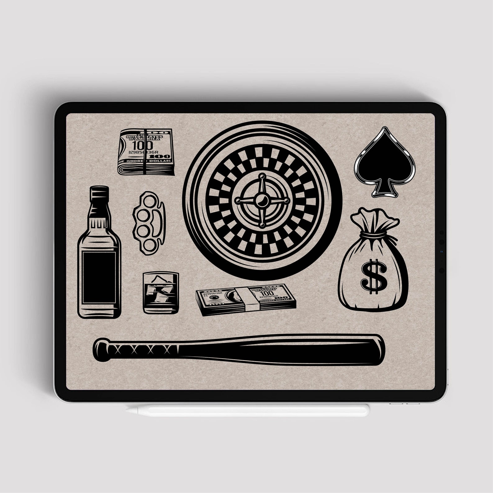 Procreate 45 Gangster Stamps Brush Skull Tattoo Money Gun - Etsy