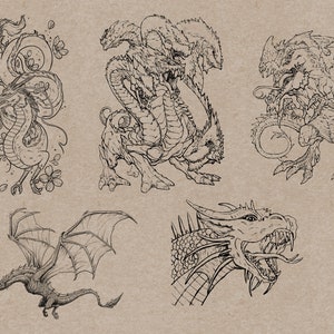 30 Procreate Dragons Stamps, Dragons for Tattoo, Dragon Brushes ...