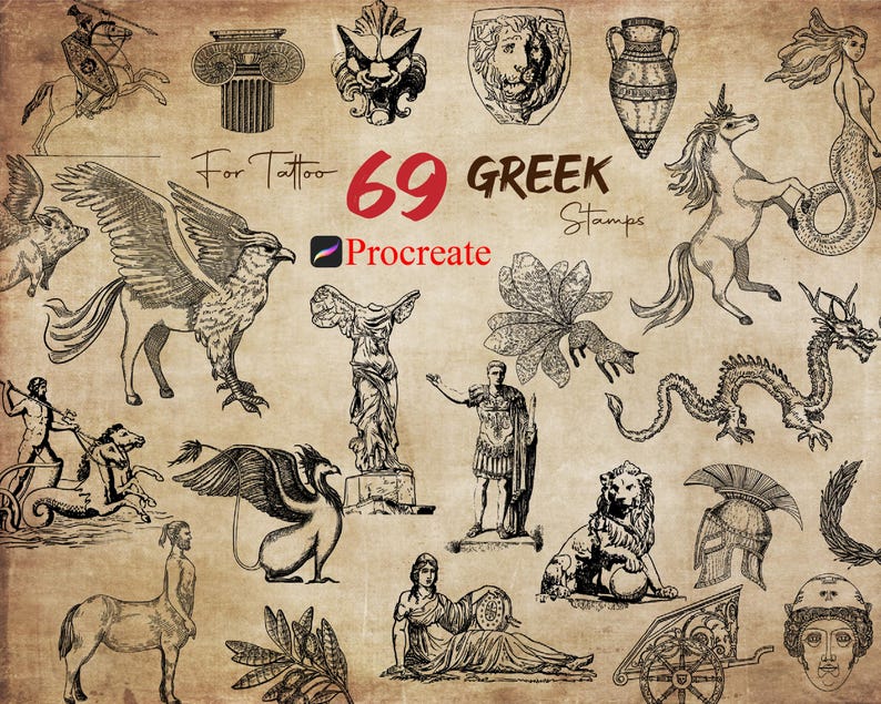 Procreate Tattoo Stamps : Greek Myth & Sculpture Traditional Ancient ...