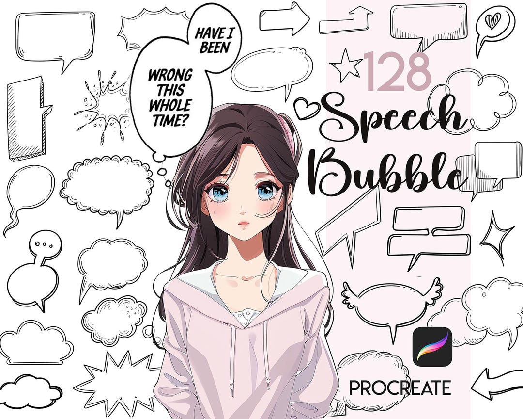 Procreate Speech Bubble Stamps: Anime, Manga, Kawaii (128 Brushset ...