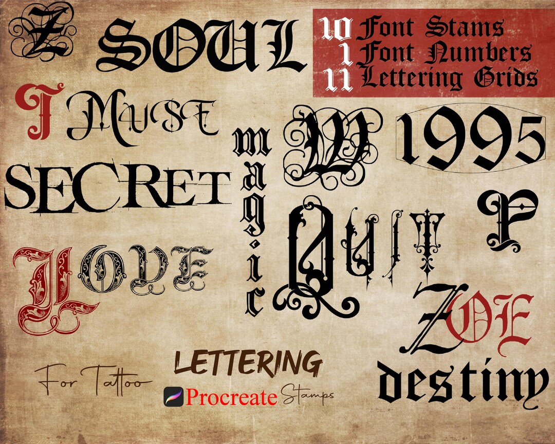 Procreate Tattoo Lettering Stamps – Gothic Old School Font Brush for ...