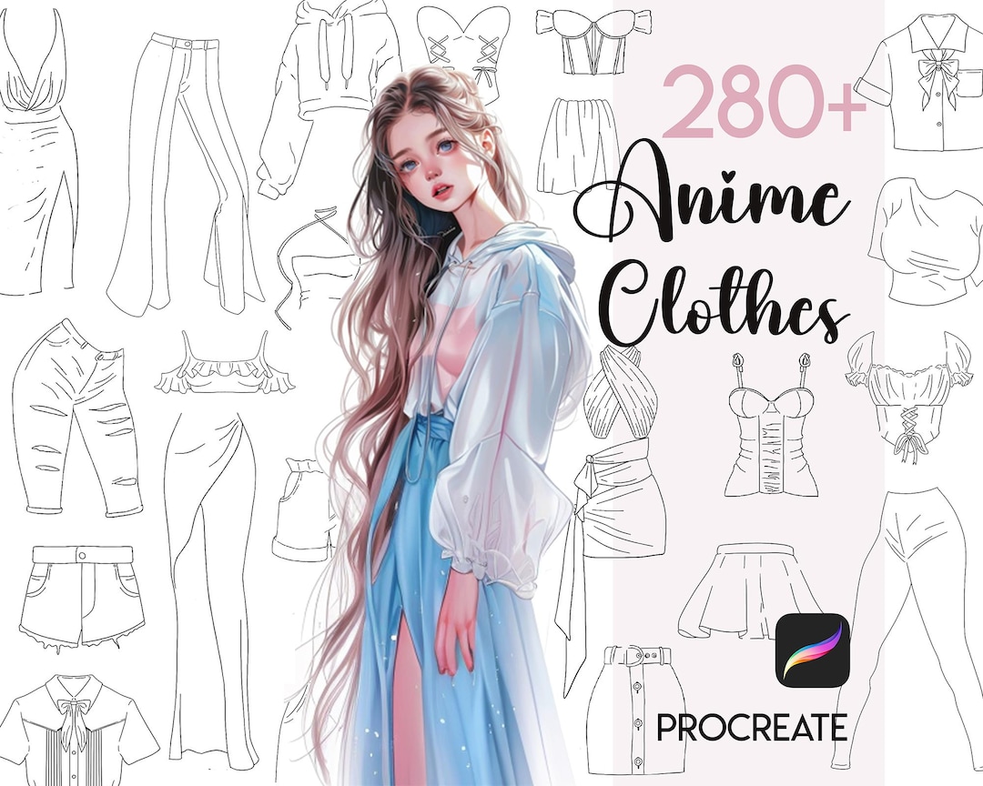 Procreate Clothing Stamps : Manga Clothes Anime Outfit Fashion Design ...