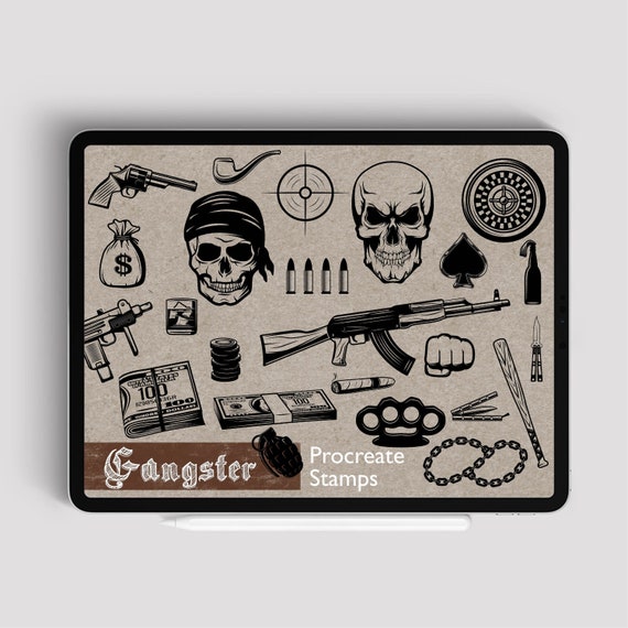 Procreate 45 Gangster Stamps Brush Skull Tattoo Money Gun - Etsy