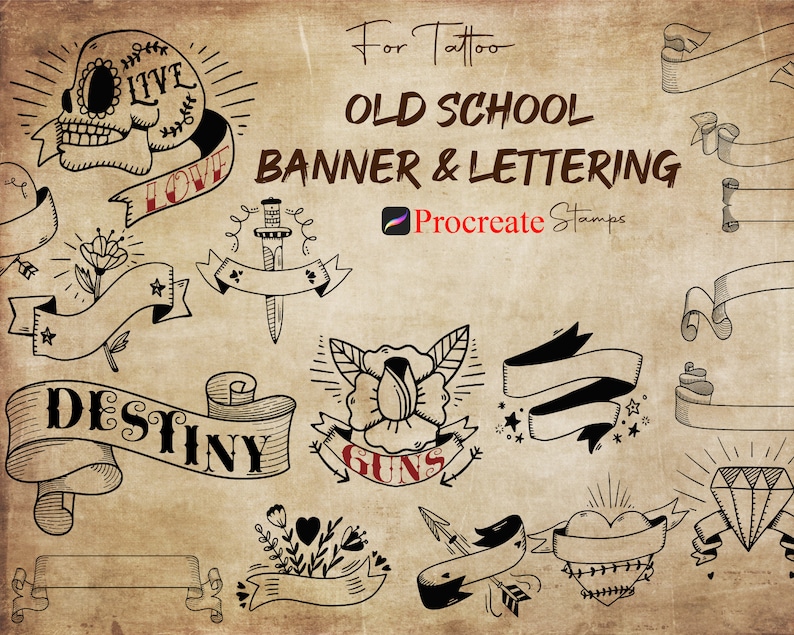 Procreate Old School Banner Stamps Procreate Tattoo Stamps - Etsy