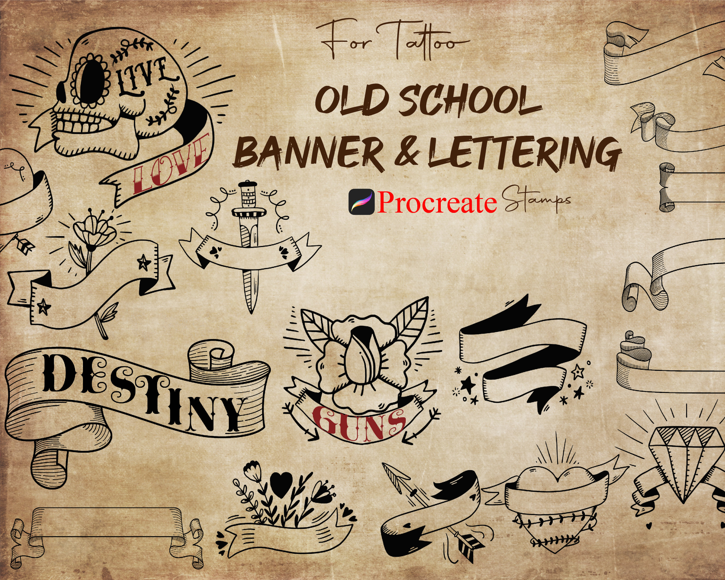 Procreate Old School Banner Stamps Procreate Tattoo Stamps - Etsy