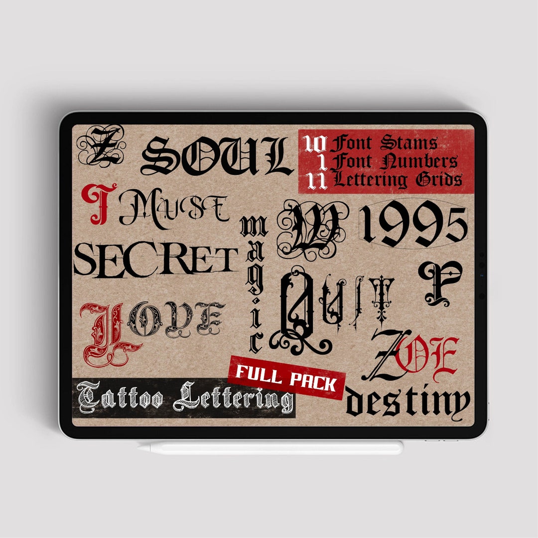 Procreate Tattoo Lettering Stamp, Gothic Tattoo Font Stamps, Old School ...