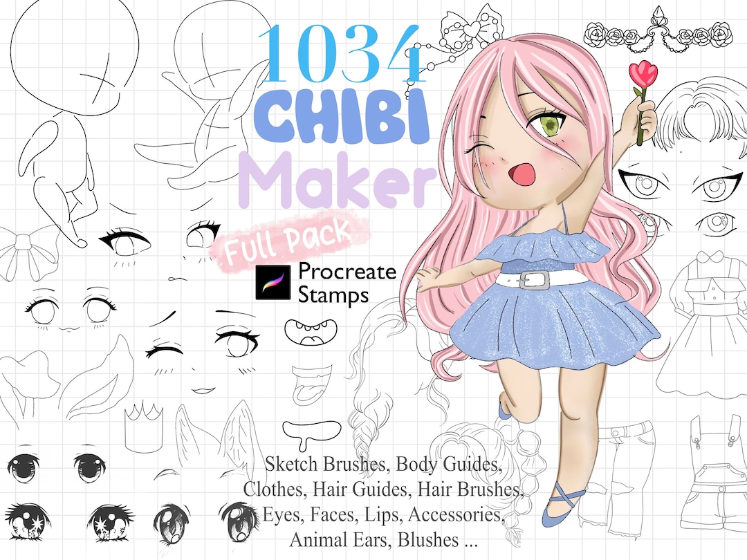 1034 Procreate Chibi Maker Stamps Procreate Chibi Base Body Guides Character Maker Chibi Clothes ...