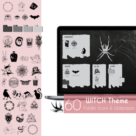 Witch Theme Wallpaper With Folder Icons Organizer for Mac & - Etsy ...