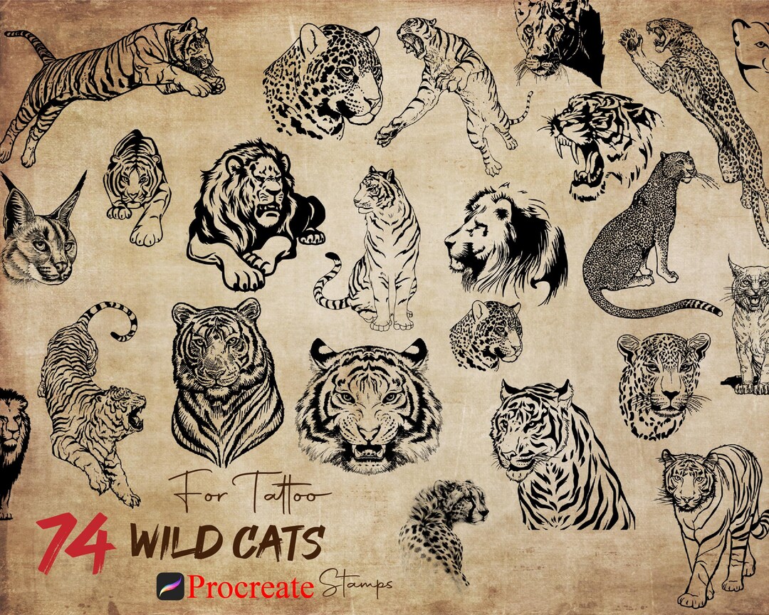 Procreate Wild Cat Brush : Animal Tattoo Stamp Lion Tiger Leopard ...