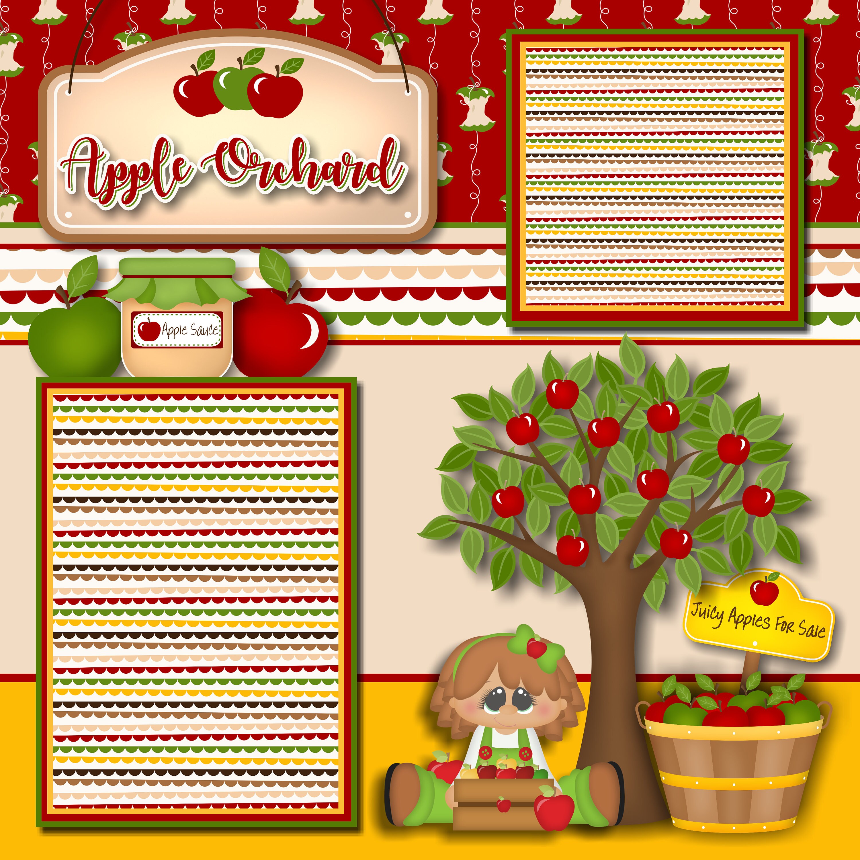 APPLE ORCHARD - 2 Premade Scrapbook Pages Paper Piecing - Etsy