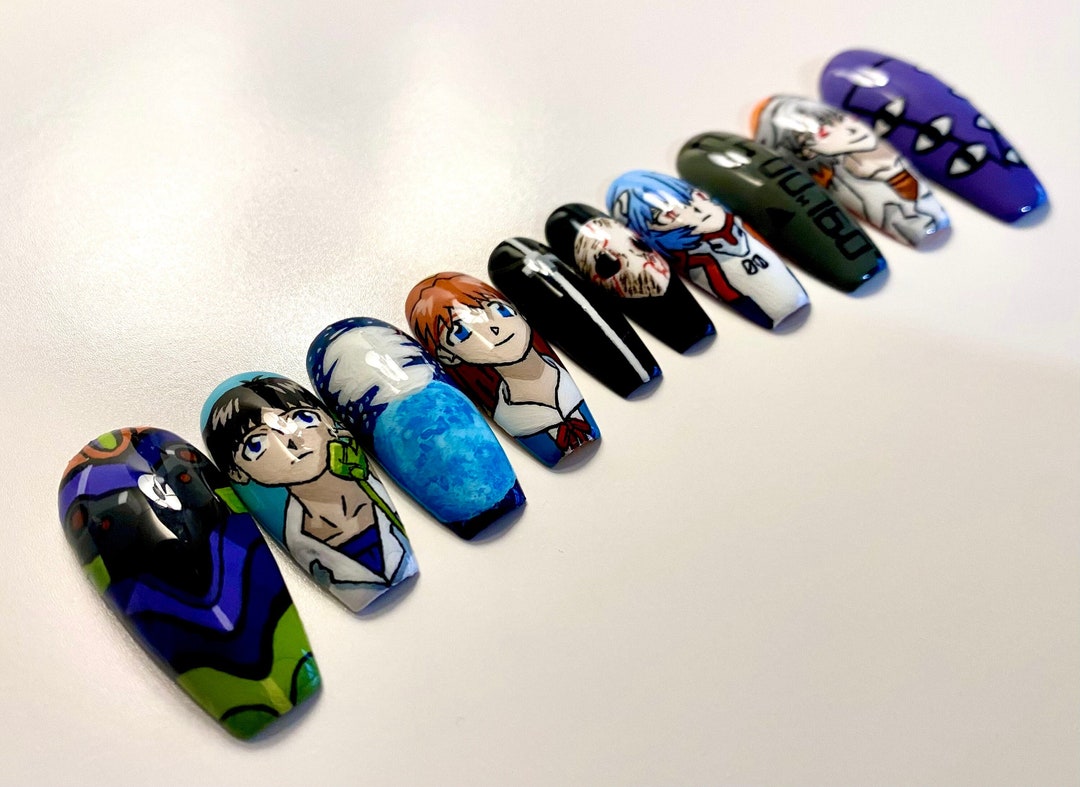 Mecha Anime Inspired Nails Hand Painted False Nails - Etsy