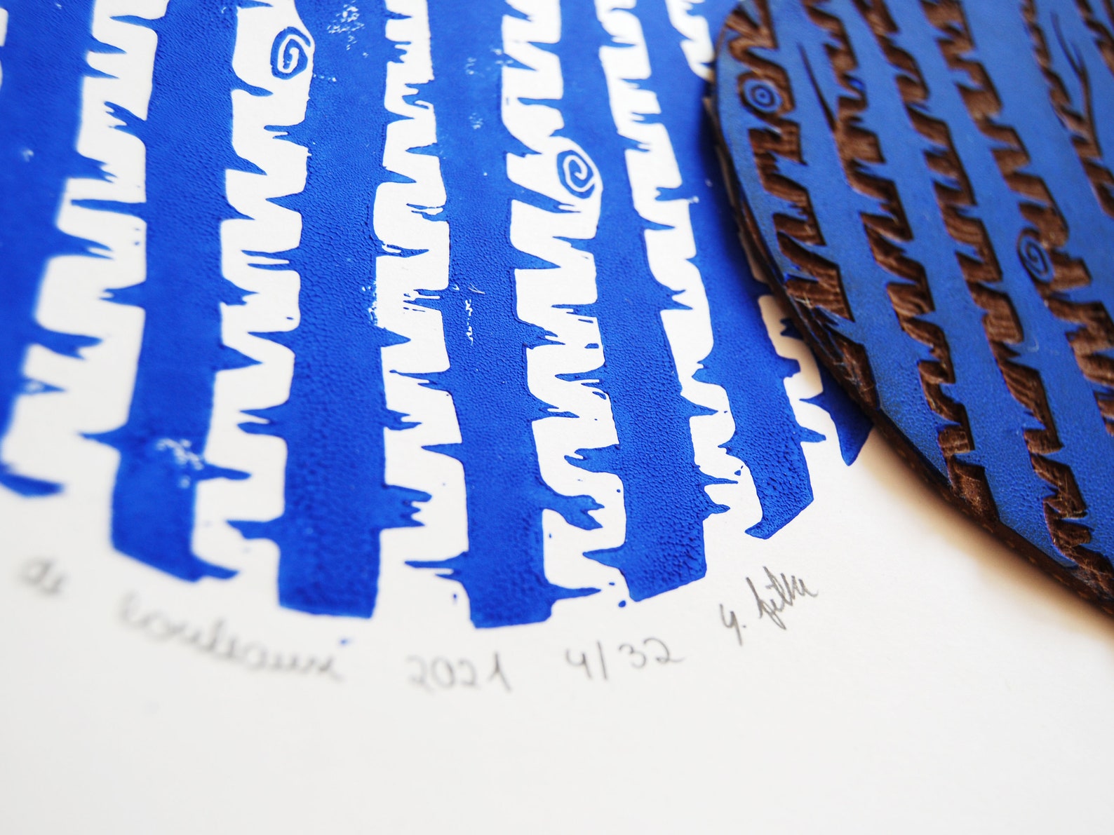 Linocut Birch wood 25 x 25cm art print in limited | Etsy