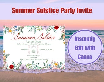 Summer Solstice Invitation, Instant Download, Customizable - Etsy