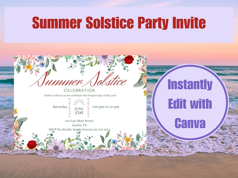 Summer Solstice Invitation, Instant Download, Customizable - Etsy