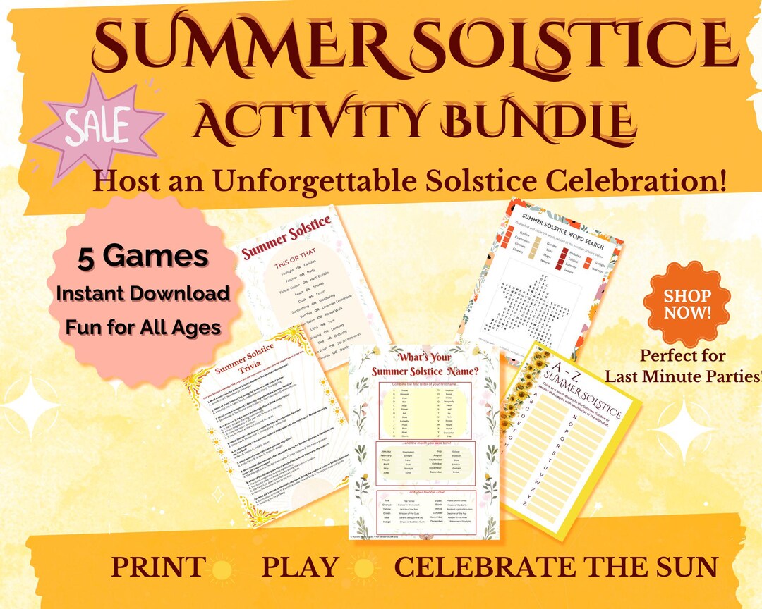 Summer Solstice Activity Bundle – Printable Games, Solstice Cheat Sheet ...
