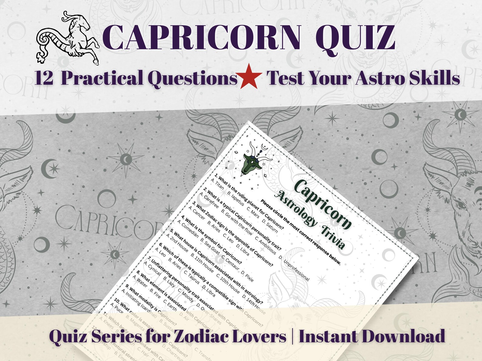Capricorn Zodiac Trivia Game Printable Astrology Party Quiz for Baby ...