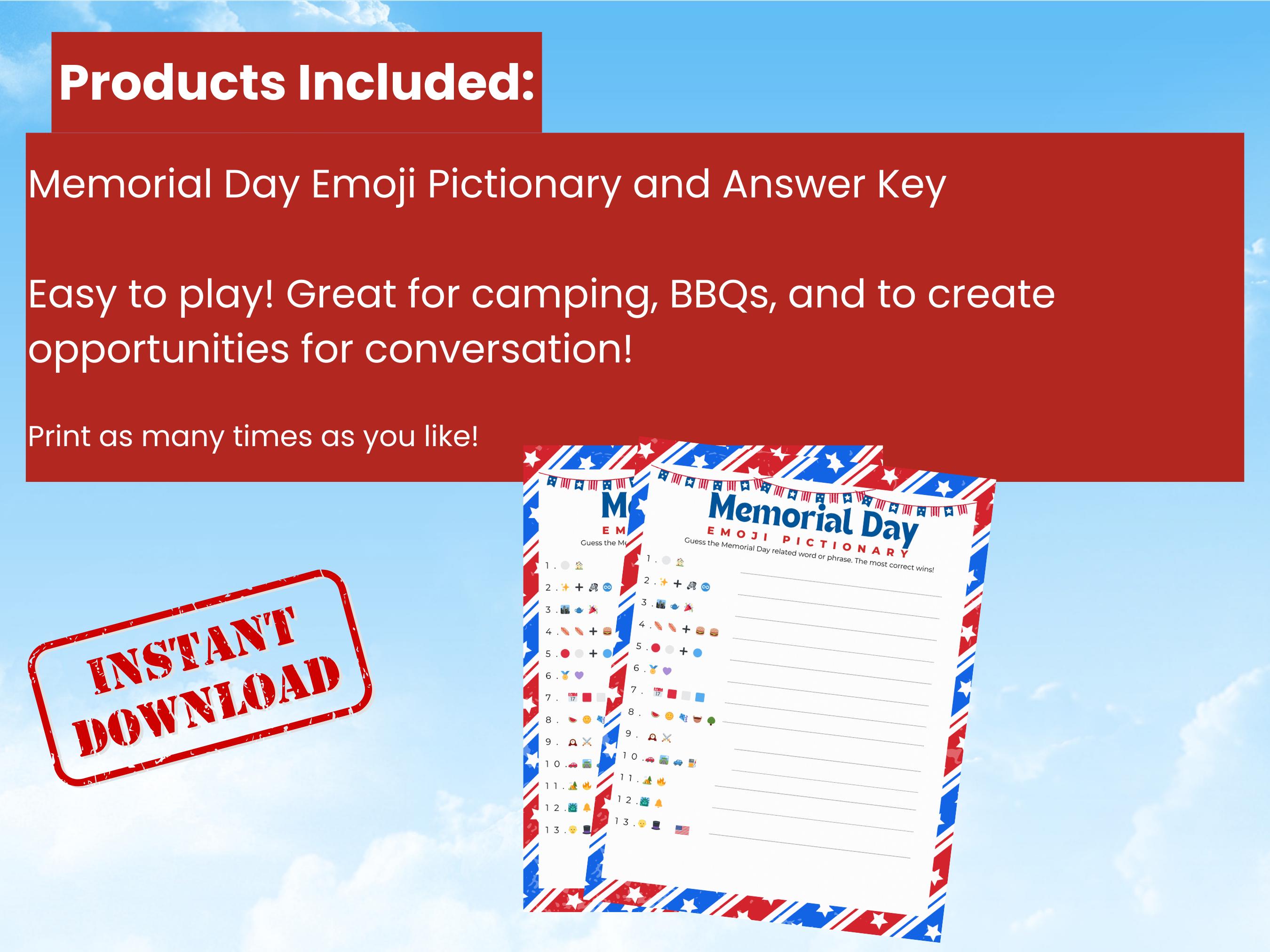 Memorial Day Game Bundle: Trivia, Emoji Pictionary, Word Search ...