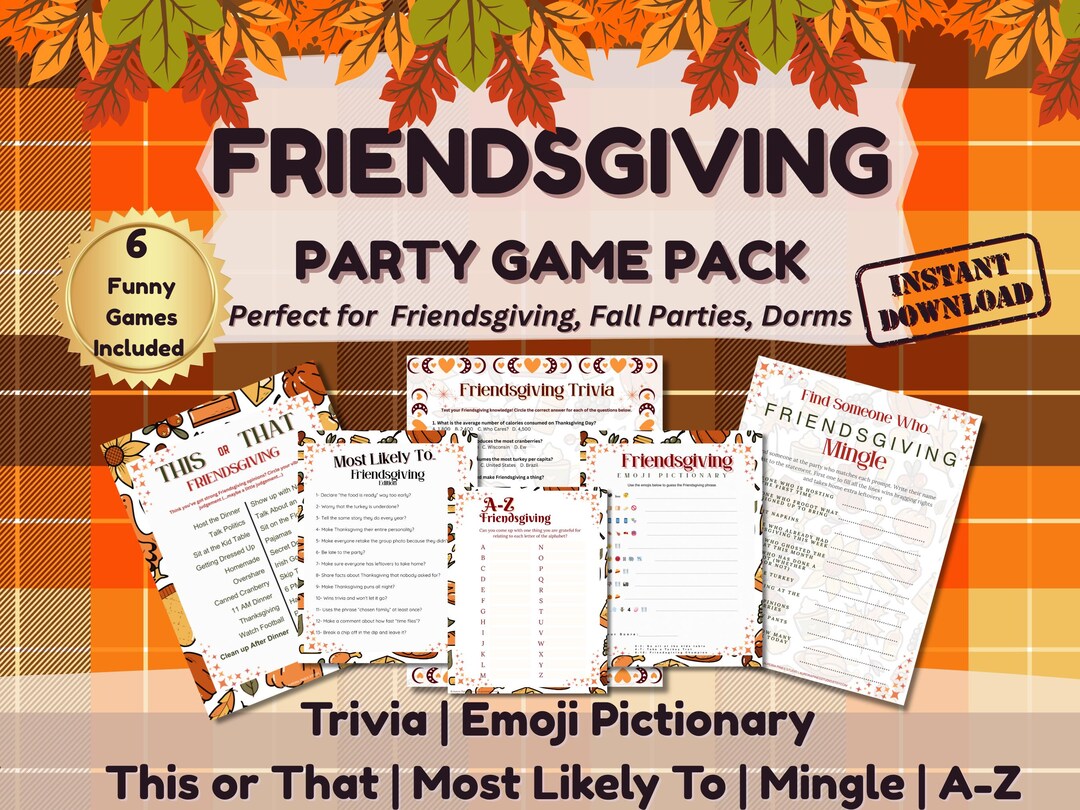 Friendsgiving Games Printable Bundle: Funny Thanksgiving Party Games ...