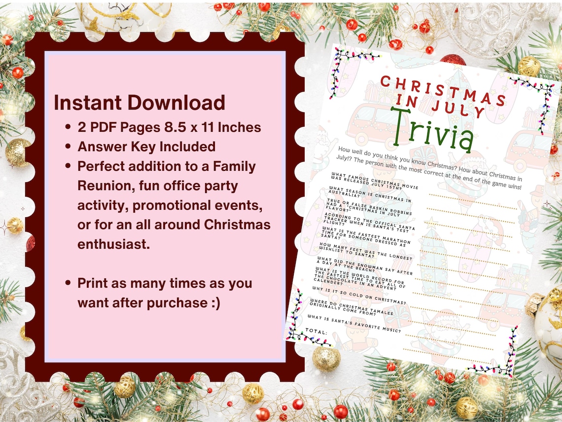 Christmas in July Trivia Game - Fun Family Reunion Activity | Office ...