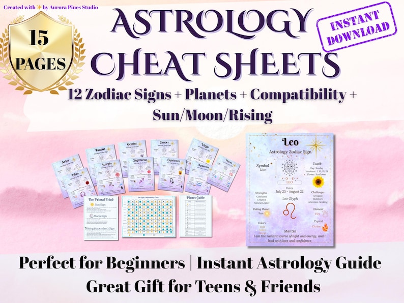 Zodiac Cheat Sheet Bundle | 15 Pages | Learn Astrology Signs + Planets ...